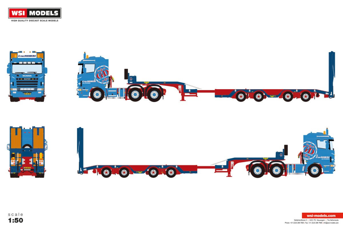 WSI 01-4751 SCANIA 4 SERIES FLAT ROOF 6X2 TWIN STEER SEMI WHEEL WEL...